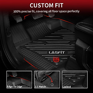 LASFIT Floor Mats Fit for Ford F-150 2015-2024/ F150 Lightning 22-24 SuperCrew Cab (Rear w/o Under-Seat Fold Flat Storage), All Weather TPE Truck Liners,1st & 2nd Row, Black