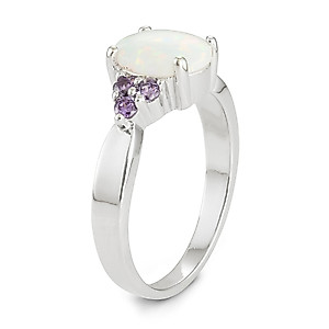 Sterling Silver Oval Created White Opal & Amethyst CZ Ring (Size 8)