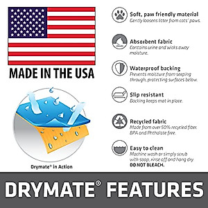 Drymate Original Cat Litter Mat, Contains Mess from Box for Cleaner Floors, Urine-Proof, Soft on Kitty Paws -Absorbent/Waterproof- Machine Washable, Durable (USA Made) (28”x36”)(GreyStripeBlackPaw)