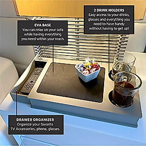 Fendy Arm Rest Table Holder with Drawer, Serving Trays for Coffee Table, Sofa Side Organizer for Gadgets and Remote