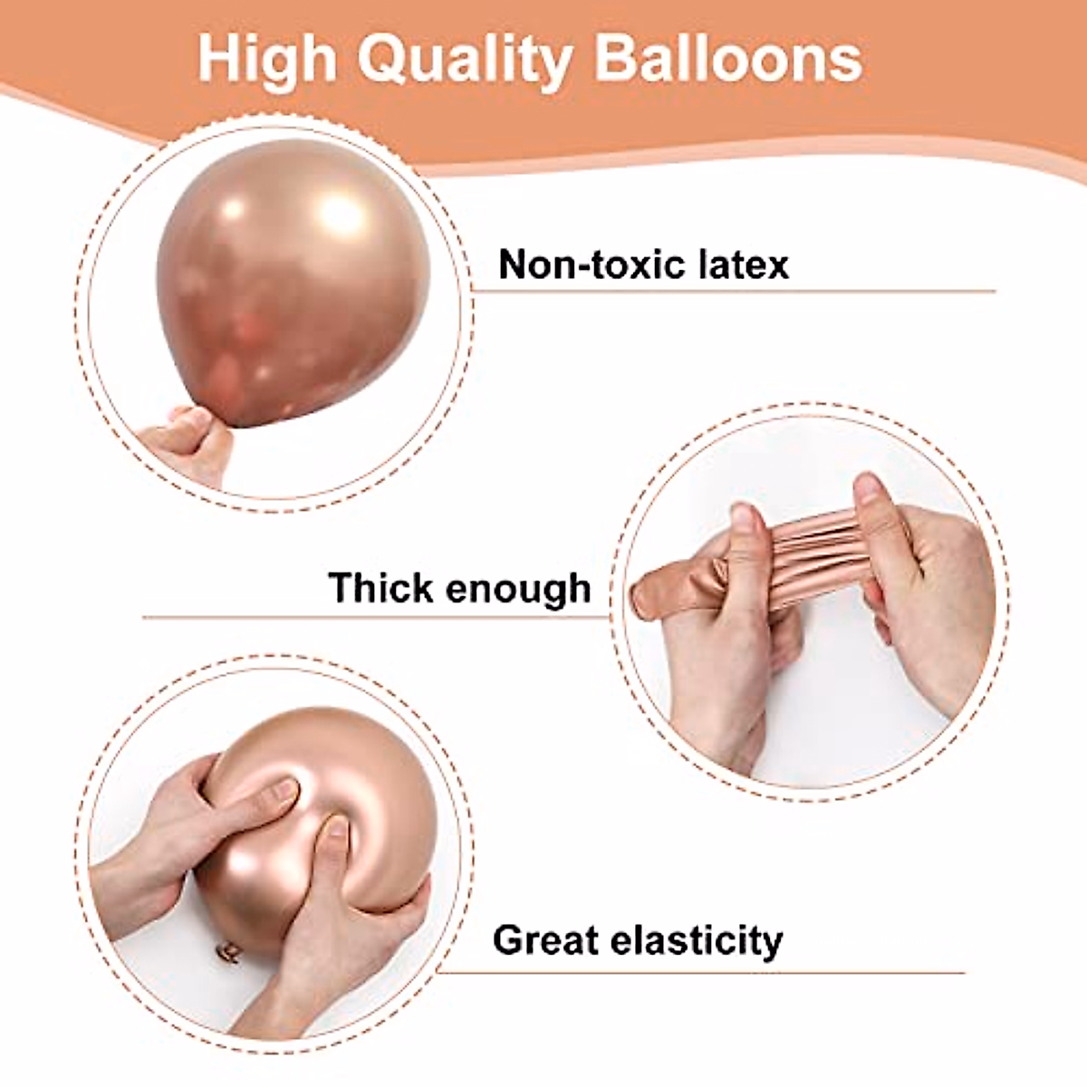 RUBFAC 50pcs Rose Gold Balloon Metallic Confetti Balloons 12 Inch Latex Balloons with 66ft Ribbon for Birthday Party Decorations