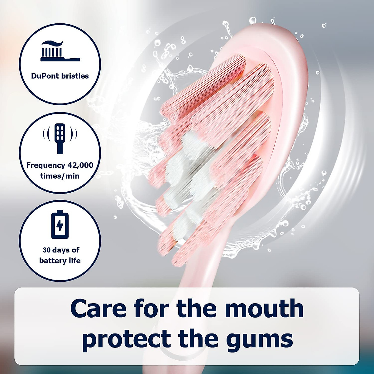 Ristpal Sonic Electric Toothbrush for Adults and Kids, with 3 Brush Heads, One Charge for 30 Days, 3 Modes and 2 Minutes Build in Smart Timer(Pink)