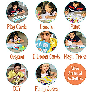 Open The Joy Rainy Day Activities for Kids, Activity Bag Includes Wooden DIY Project, Card Games, Activity Booklet, Craft kit for Kids Ages 4+