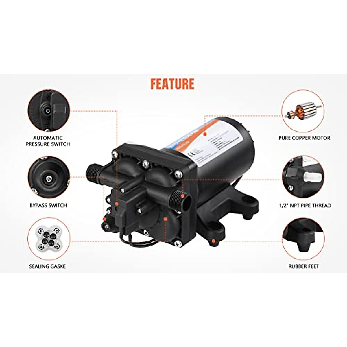 YOUNGTREE 110V Water Pump with Pressure Switch include Power Plug 5.5 GPM 70PSI 110VAC Water Pressure Booster Pump for Home Kitchen Bathroom RV Marine Yacht Garden Hose