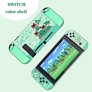 Dockable Case for Nintendo Switch, FANPL Protective Case Cover for Nintendo Switch and Joy Con Controller with 2 Marshal Design Thumb Grips - (for Animal Crossing Island Version)