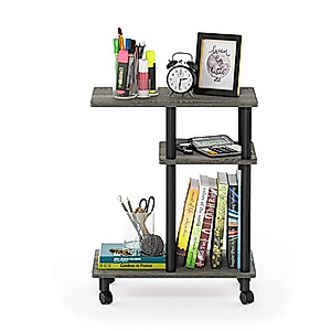 Furinno Turn-N-Tube C Shaped Side Table with Casters, French Oak Grey/Black