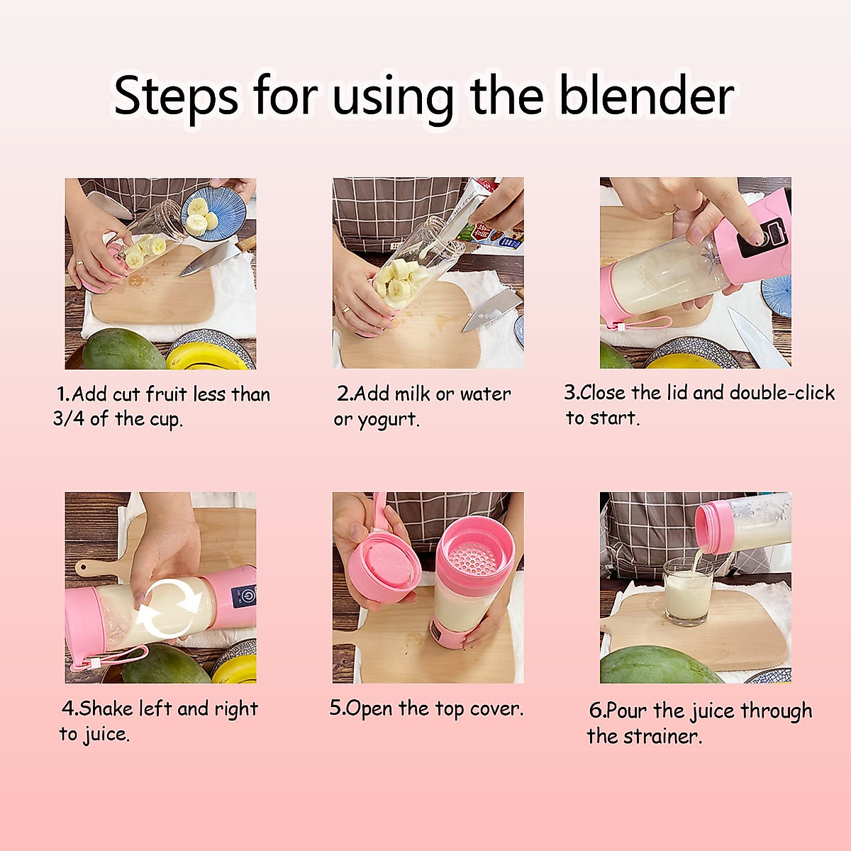 SoQte Handheld Portable Blender, Personal Size Blender Juice Cup with 6 Blades, Mini Blender for Fruit Smoothies and Shakes, with 380ml Juice Cup for Baby Food, Gym, Home, Travel (upgrade blade green)