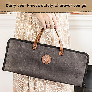 Knife Bag - Durable Waxed Canvas Chef Bag with zipper pocket & 5 slots for knives and kitchen tools, Knife roll for Knives & Kitchen Tools - Knife case for travel