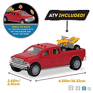 Driven by Battat — Red Pickup Truck & ATV – 1:24 Scale – Small Toy Truck with Lights, Sounds & More for Boys & Girls Age 3+