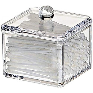 KW Collection Square Acrylic Cotton Ball Pads Gauze Swab Holder Organizer Q-tip Dispenser Storage Canister Bathroom Container Flossers Box Case (3.5 x 3.5 x 3 inches, Single Tier, Transparent)
