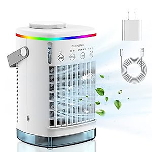 Portable Air Conditioner,4 IN 1 Effective Evaporative Personal Air Cooler with 4 Wind Speed&2 Cool Mist,Small Cold Air Fan with 2-8H timer&Colorful Nightlight for Room,Office,Desk,Camping (Blue)