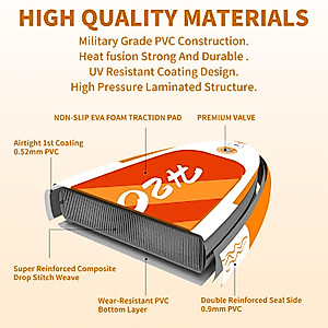 H2OSUP Inflatable Paddle-boards 10'6''/126'' x 30'' x 6'' White-Orange, Ultra-Light, Wide Stable Design, Non-Slip Deck for Surfing, Paddleboarding, Yoga, Touring