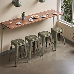 Furmax 24 Inches Metal Bar Stools Bar Height High Backless Stools Indoor Outdoor Stackable Kitchen Stools Set of 4 (Gun)