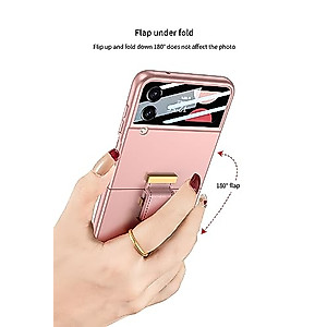 Phone flip case Slim Case Compatible with Samsung Galaxy Z Flip 4 Case with Outer Screen Protector Case,Thin Hard PC Case Fashion Protective Case with Built-in Metal Ring Phone Cover (Color : Pink)