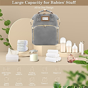 DAVFUN Diaper Bag Backpack with Changing Station, Portable Foldable Baby Bags for Boys, Large Capacity Waterproof Travel Bags with Changing Pad and Stroller Straps for Mom Dad (Grey)