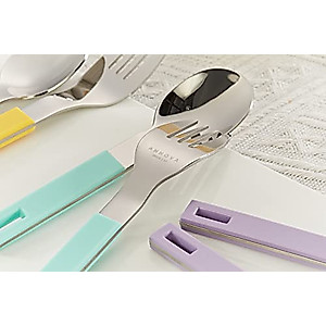 ANNOVA Children's Flatware 6 Pieces Kids Silverware - Stainless Steel - 3 x Safe Forks, 3 x Tablespoons - Toddler Utensils Without Knives for Lunch Box BPA Free Block (6 Pieces, Mix Color)