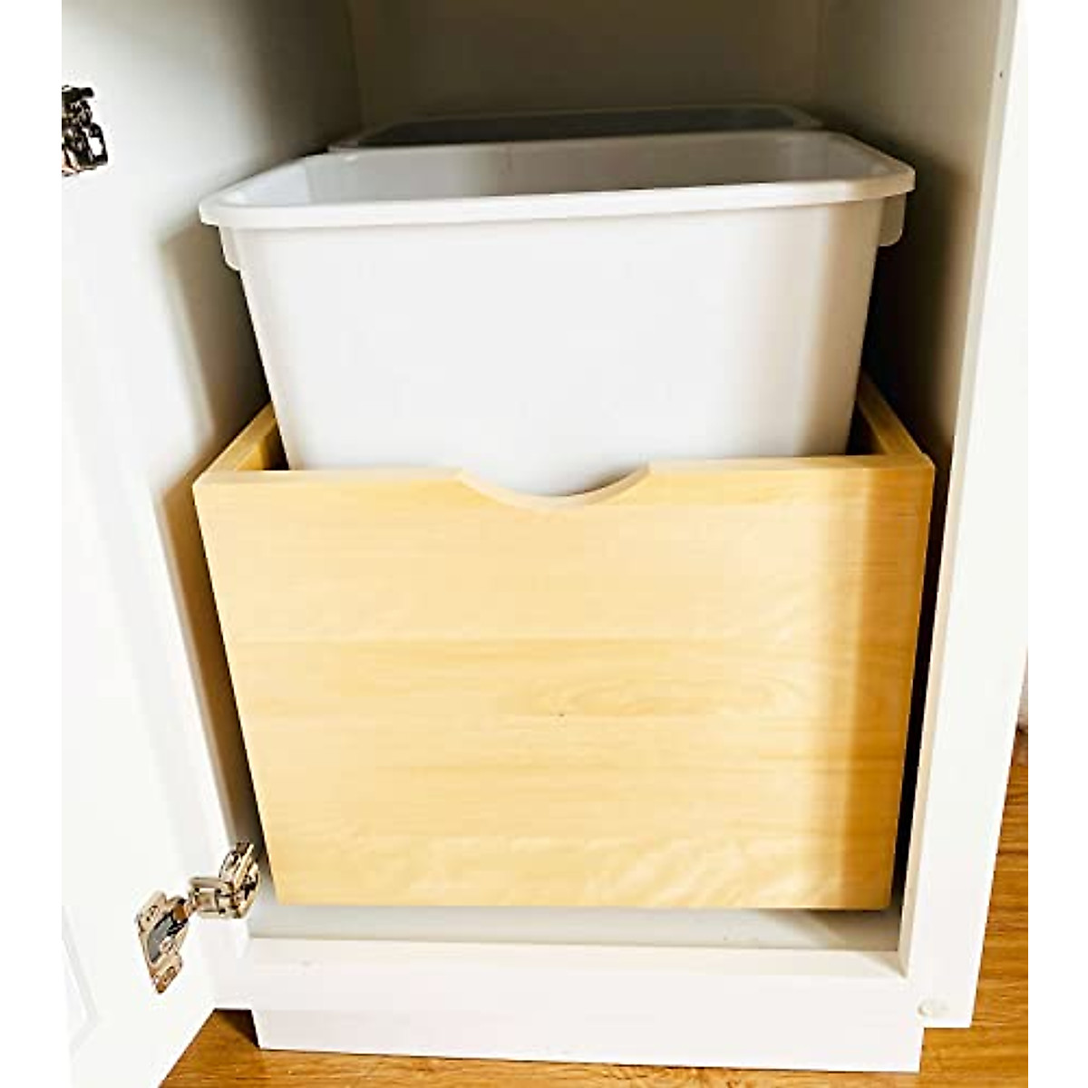 COUVER CabinetRTA Bottom Mount Soft Close Sliding Pull-Out Trash Can Wooden Drawer for Kitchen Cabinet with Dual 45 Quart Capacity Waste Trash Garbage Bins, White