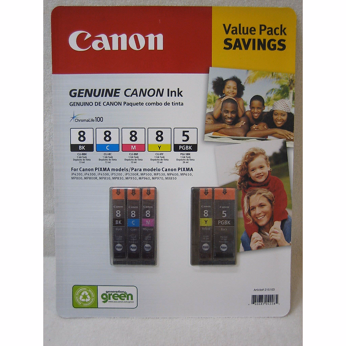 Canon Ink Value Pack: Pgi-5 Black; Cli-i8 Black Cyan Magenta Yellow