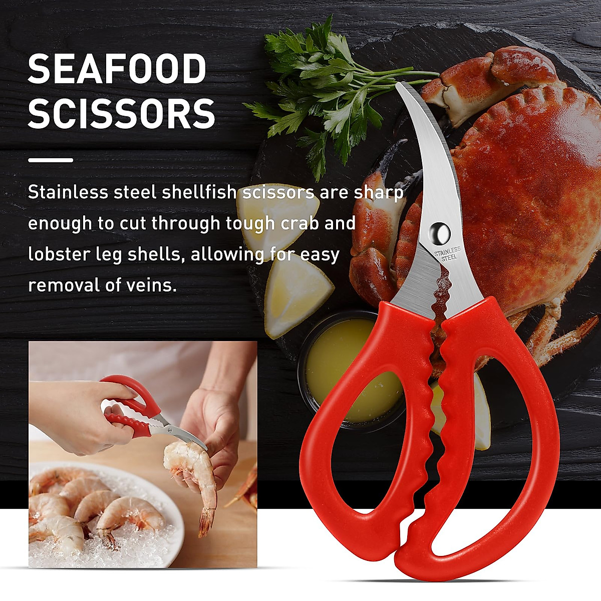 CasaCulina 10 Pcs Seafood Tools Set Includes Crab Lobster Crackers, Stainless Steel Crab Forks/Picks, Lobster Shellers and Seafood Scissors, Nut Cracker Set for Crab Leg Crackers Tool