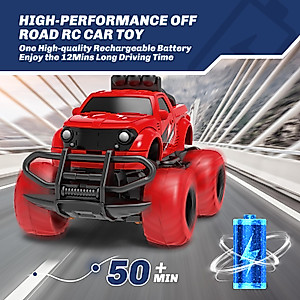 Remote Control Car Toddler Toys Age 2-4, 1:43 Scale Rechargable RC Car Toys for Boys 3-5 Year Old, Gifts for 2 3 4 5 Year Old Boys Girls Birthday, 2.4 GHz RC Truck Toy Vehicle for Kids, Red