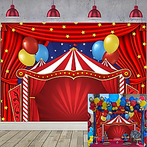 Cenven Red Circus Carnival Backdrop Curtain Stars Birthday Party Photography Background Newborn Baby Shower Birthday Cake Table Decorations 7x5FT, 7x5FT(width 210cm x Height 150cm)