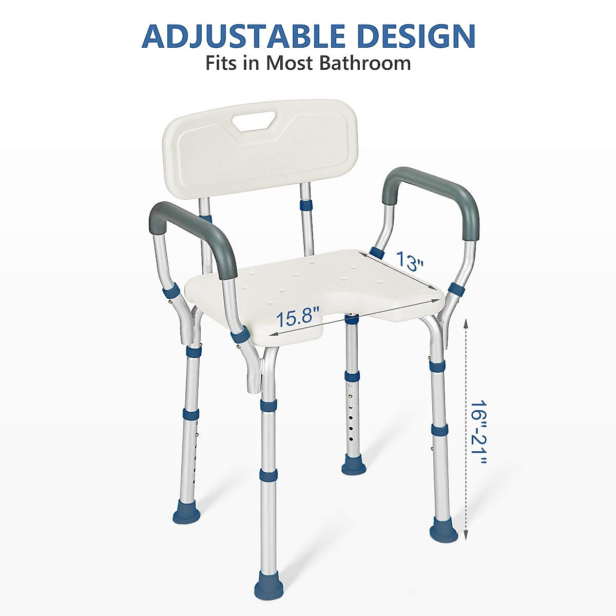 𝐆𝐫𝐞𝐞𝐧𝐂𝐡𝐢𝐞𝐟 Narrow Shower Chair for Inside Tub, Small Bathtub Chair with Arms and Back Removable, Shower Chair for Elderly and Disabled, Sturdy & Height Adjustable & Cutout Seat, 300lbs