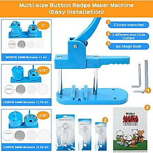 Alldeer Button Maker Machine Multiple Sizes, 1+1.73+2.25 inch Button Maker with 500 Sets Button Making Supplies for Kids, Magic Book, Cutter Machine Badge Pin Press 25+44+58mm Button Press Machine
