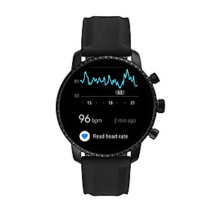 Fossil Men's Gen 4 Explorist HR Heart Rate Stainless Steel and Silicone Touchscreen Smartwatch, Color: Smooth Black (Model: BQD1000)