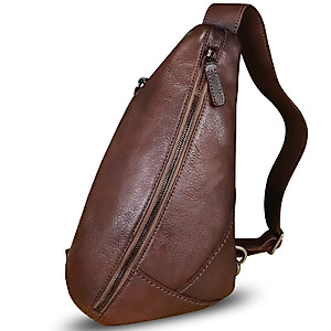 Genuine Leather Sling Bag Crossbody Motorcycle Bag Handmade Chest Bag Hiking Daypack Retro Shoulder Backpack Vintage (LightBrown)