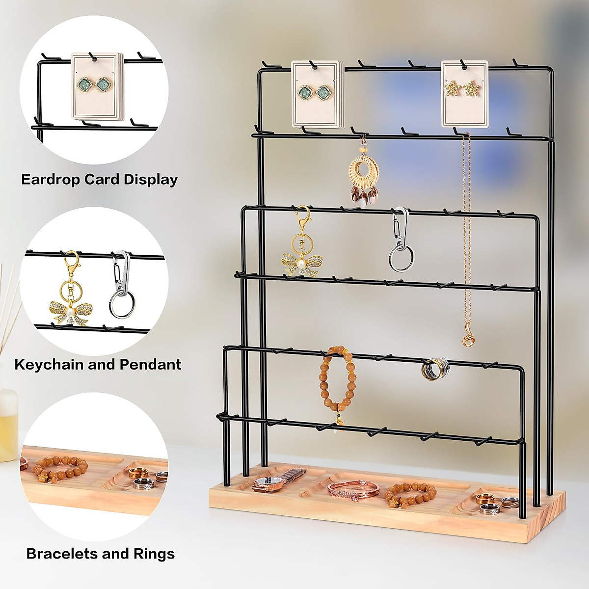 GEAMSAM Earring Display Stands for Selling, 36 Hooks Earring Holder Organizer, Jewelry Display for Vendors Earring Cards, Bracelets, Rings, Necklaces, Keychains Retail