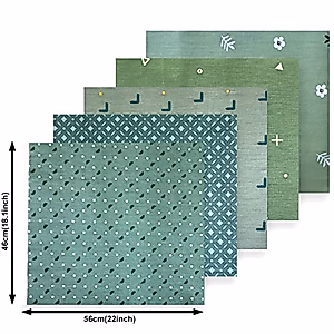 Gnognauq 7 Pieces 18x22 inches Cotton Fabric Fat Quarter Fabric Bundles Quilting Cotton Floral Craft Fabric Pre-Cut Squares for Patchwork Sewing Quilting Crafting (Green Blue)