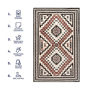 nuLOOM Leighton Machine Washable Southwestern Medallion Ultra Thin Area Rug, 6x9, Beige