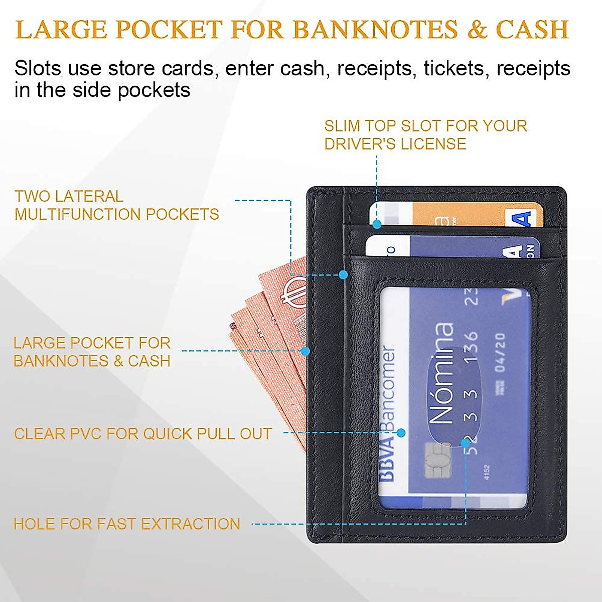 Aucuu Minimalist Wallet, RFID Blocking Anti Theft Leather Credit Card Pocket Purse with Card Slots, Gift for Men & Women - Black, L2us-2125021, #2 Black, 11.2 x 8.3 x 1 cm