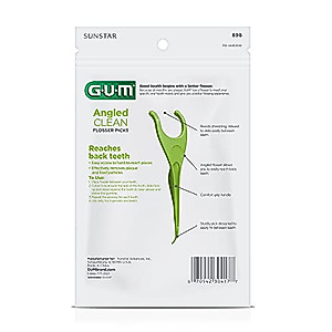 GUM Angled Floss Picks, Perfect for Tight Teeth, Extra Strong Shred-Resistant Dental Floss, Angled for Easy Reach, Dental Flossers for Adults, Fresh Mint Flavor, 75ct (4pk)