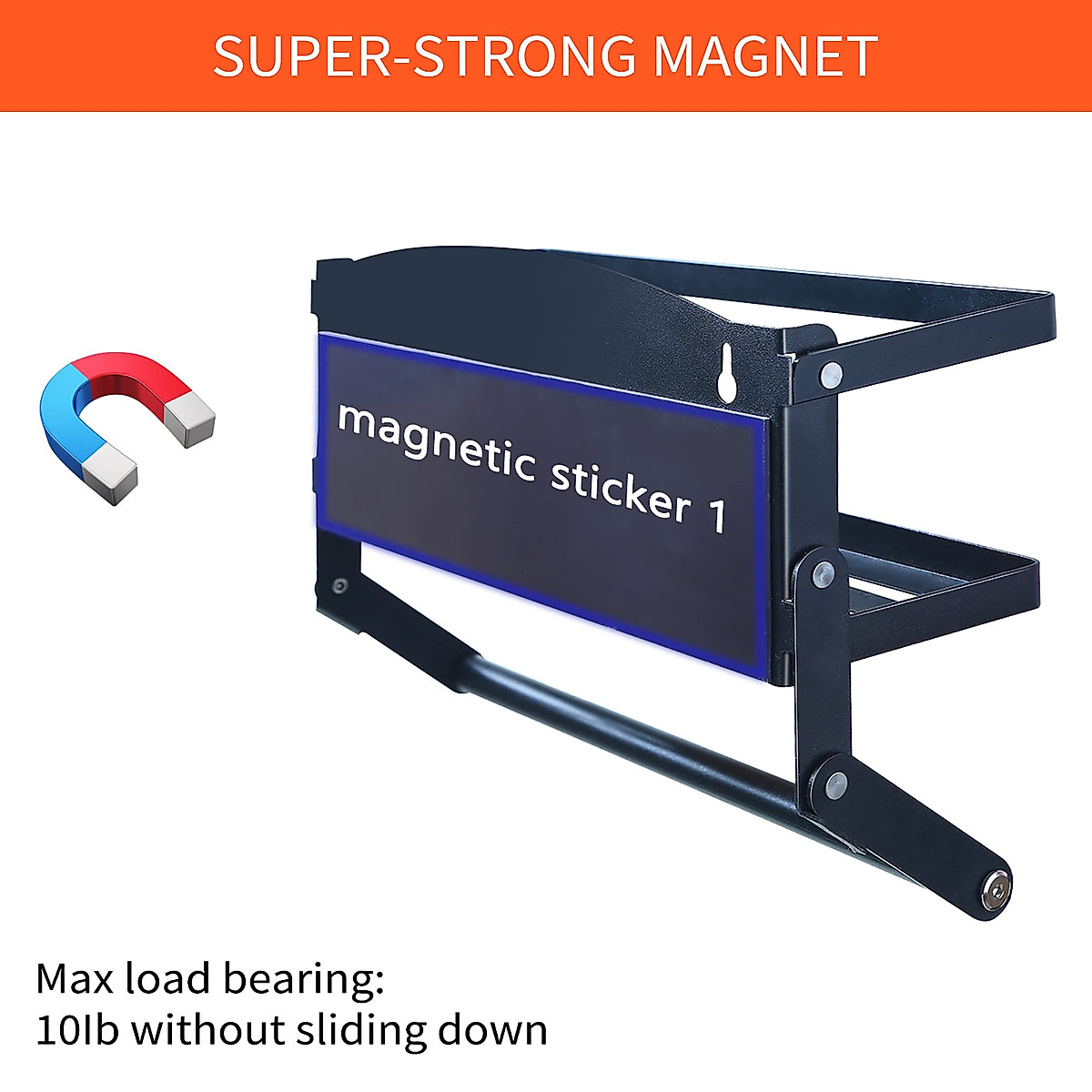 Foldable Magnetic Paper Towel Holder Refrigerator Storage Spice Rack with 3 Mobile Hooks and Paper Towel Holder(Single Layer /Black) Strong Magnetic Shelf for Refrigerator