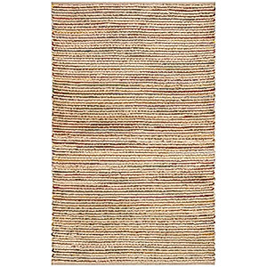 SAFAVIEH Cape Cod Collection 4' x 6' Natural/Multi CAP307B Handmade Boho Braided Stripe Jute Area Rug