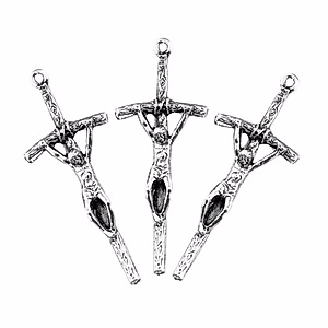 Silver Toned Base Papal Cross Crucifix Pendant for Prayer Rosary, Lot of 3, 1 1/2 Inch
