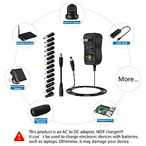 SHNITPWR 3V~12V Universal Power Supply 12W 1A AC/DC Adjustable Power Adapter Transformer 100V~240V AC to DC 3V 4.5V 5V 6V 7.5V 9V 12V 1A 12W Max Switch Converter with 14 Tips and Polarity Converter