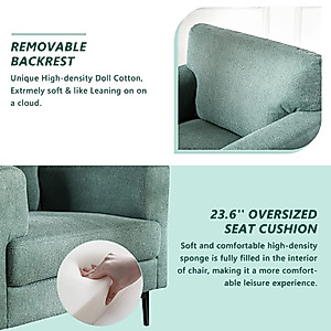 CDCASA Accent Chair, Linen Fabric Oversized Mid Century Modern Chair Set of 1, Comfy Upholstered Armchair Reading Accent Chairs Sofa Chairs for Bedroom Living Room, Green