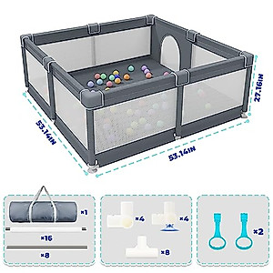 Baby Playpen 51" X 51", Baby Playpen for Toddler with Gate, Small Baby Play Pen, Safety Sturdy Baby Fence Play Area, Baby Play Yard with Anti-Slip Suckers