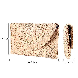 Kuang Womens Straw Clutch Purse Handbag Shoulder Clutch Envelope Wallet Beach Straw Purse for Ladies