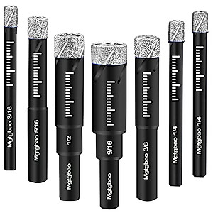 Mgtgbao 7pc Black Dry Diamond Drill Bits Set for Granite Ceramic Marble Tile Stone Glass Hard Materials (not for Wood), Round Shank with 3/16,1/4, 5/16, 3/8, 1/2, 9/16 inch with Storage Case