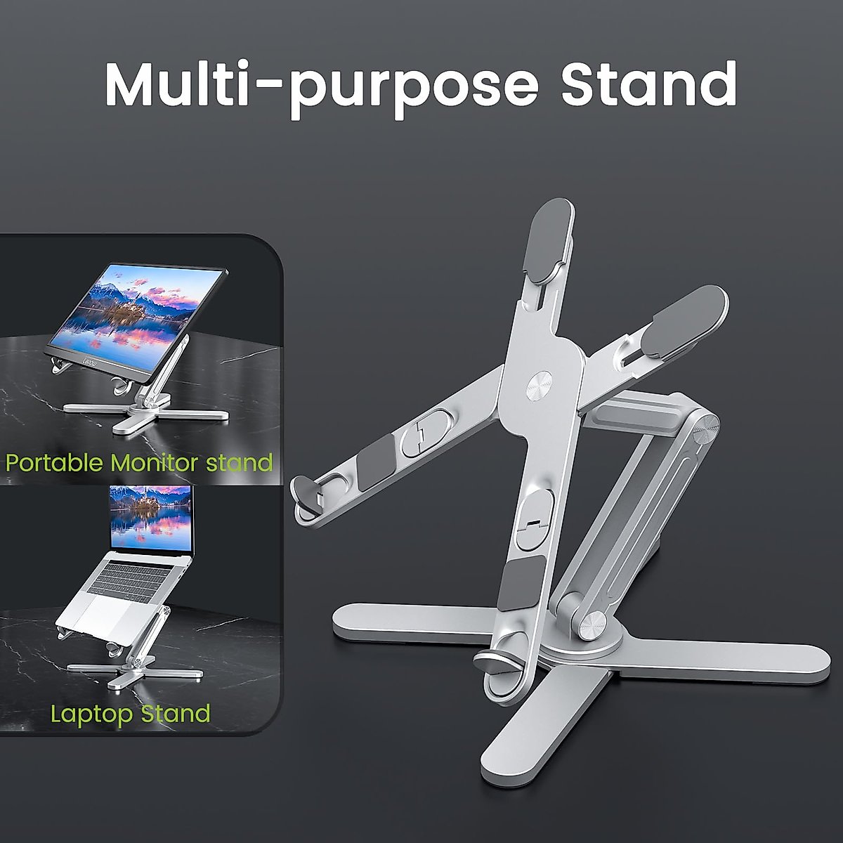 Lepow Portable Monitor Stand for Desk, Adjustable Laptop Riser ABS+Silicone Foldable Portable Monitor Holder, Space-Saving and Stable Notebook Stand for Below 15.6” Portable Monitor, Laptops,Tablet