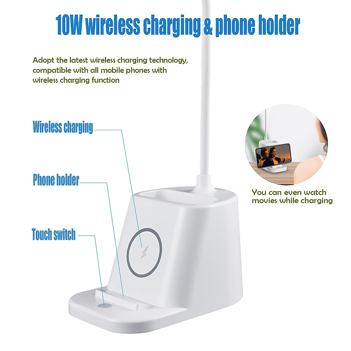 LED Desk Lamp with Wireless Charger, Desk Lamps for Home Office with 3 Lighting Modes, Eye-Caring Lamp with Pen Holder, Desk Lamp for College Dorm