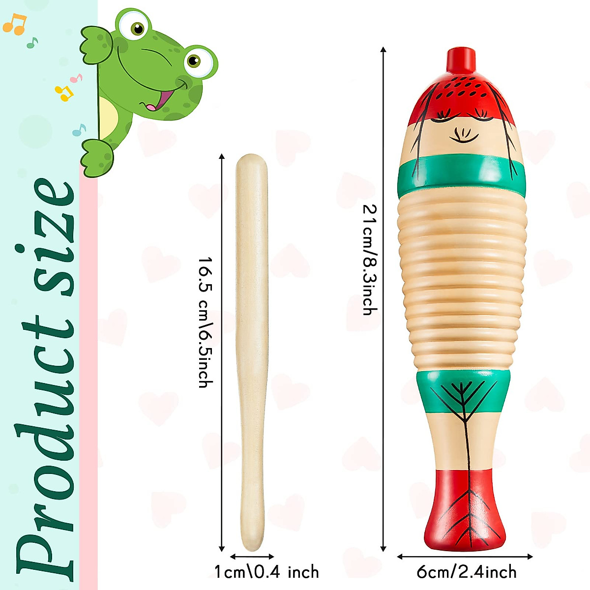 2 Pieces Colorful Fish Shaped Guiro Instrument Latin Percussion Musical Instruments Wooden Frog Instrument Musical Percussion Instruments for Adults Kids with Rhythm Sticks