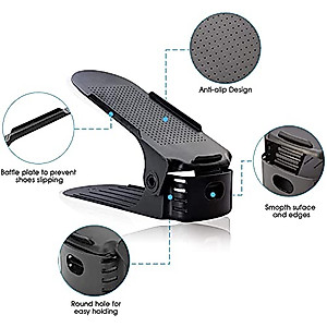 NK-STORE's Shoe Slots Organizer Space Saver Double Deck Shoe Rack Adjustable Shoe Slots for Closet Organization (Black, Pack of 2)