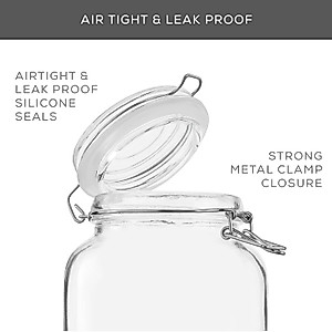 JoyJolt Airtight Glass Jars with Lids Set of 3. 32oz Glass Jar with Lid and 6 Silicone Seals! Med Glass Food Storage Containers. Square Mason Jar, Candy Jar, Sugar Jar, Pasta Containers for Pantry