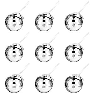 Guiqulai 9 Pcs Disco Ball Cups,20 Oz Tumbler Disco Flash Ball Cups,Reusable Spherical Cocktail Cups with Lid and Straw,Silver Disco Wine Cups for Nightclub Disco Bar Party Decor(9Pcs)