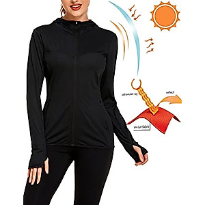 COOrun Women's UPF 50+ Sun Protection Hoodie Jacket Lightweight Full Zip Running Jacket Athletic Jacket with Thumb Holes