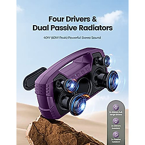 IPX7 Waterproof Bluetooth Speaker, 40W Portable Wireless Speaker, 32H Playtime, Stereo Loud Sound, Deep Bass, Outdoor Speaker with Handle, Bluetooth 5.0, Built-in Mic, for Party,Pool, Camping-Purple